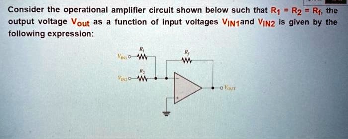SOLVED: Consider the operational amplifier circuit shown below, such that R1 = R2 = Rf. The ...