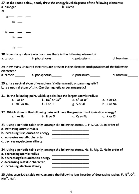 SOLVED: 27. In the space below, neatly draw the energy level diagrams ...