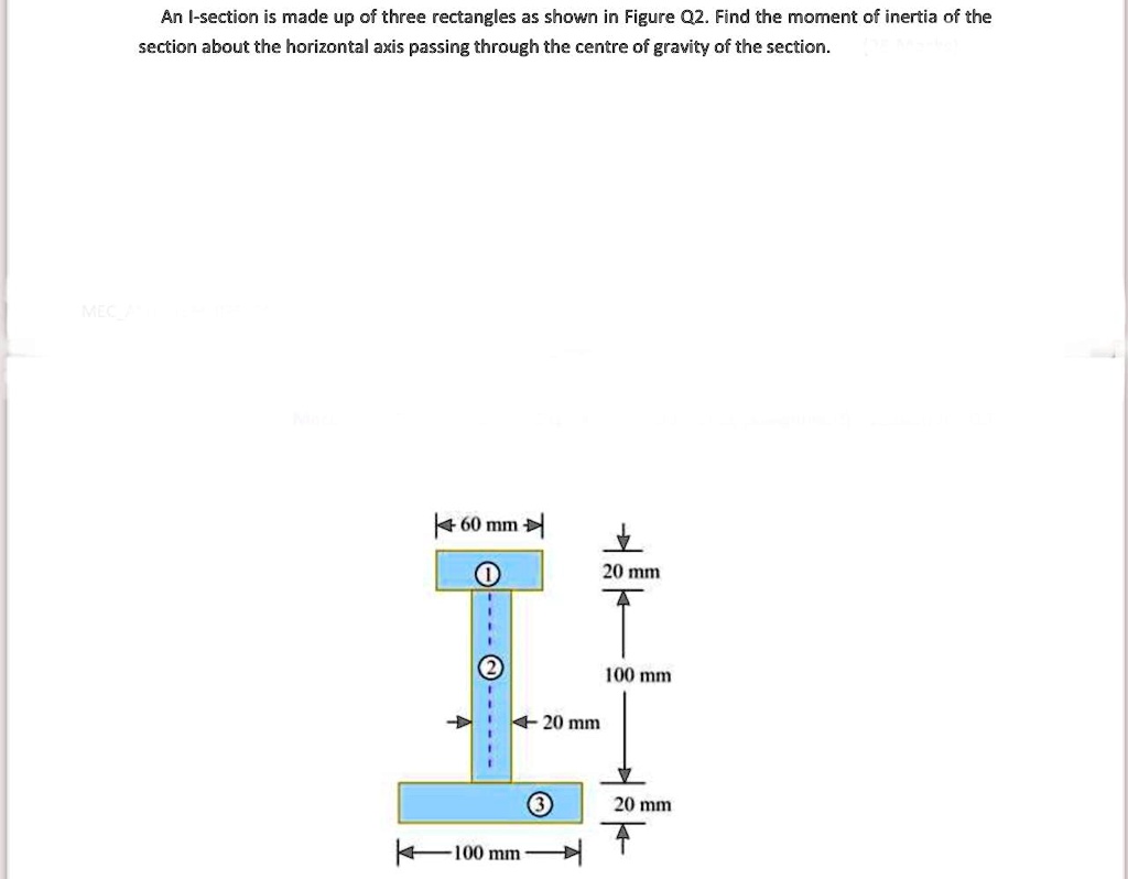 SOLVED: An I-section is made up of three rectangles as shown in Figure Q2. Find the moment of ...