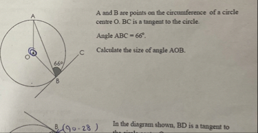SOLVED: A and B are points on the circumference of a circle centre O . B C is a tangent to the ...