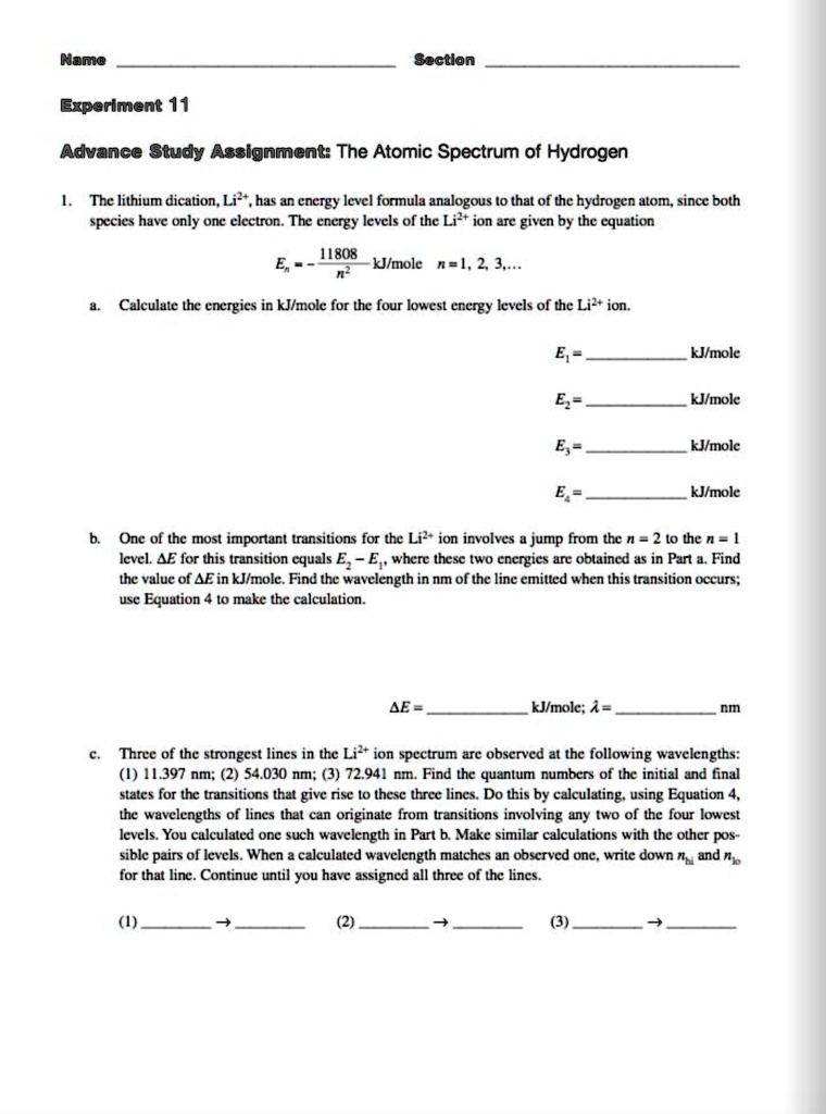 SOLVED: Hame Section Experiment 11 Advance Study Assignment: The Atomic ...