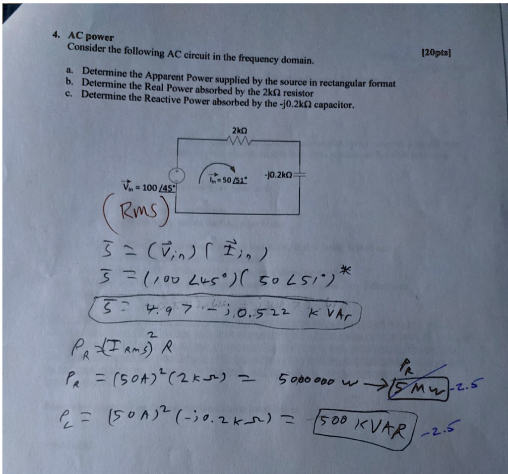 VIDEO solution: AC power Consider the following AC circuit in the frequency domain. Determine ...