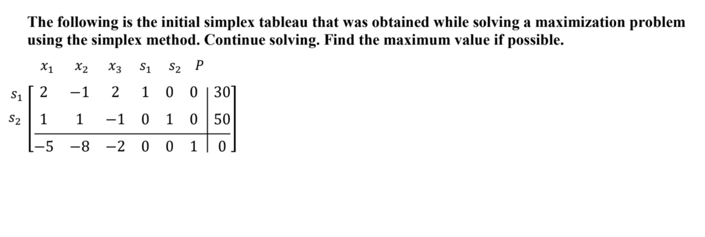 Solved The Following Is The Initial Simplex Tableau That Was Obtained While Solving A 