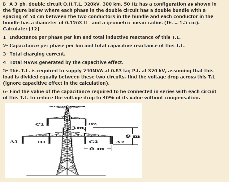 B-A 3-phase, double circuit O.H.T.L, 320 kV, 300 km, 50 Hz has a ...