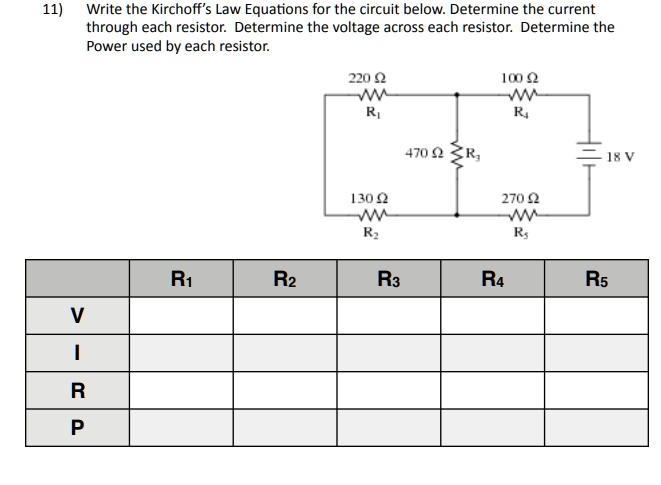 11 write the kirchoffs law equations for the circuit below determine the current through each ...