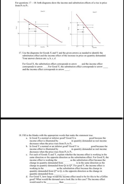 for questions 17 18 both diagrams show the income and substitution ...
