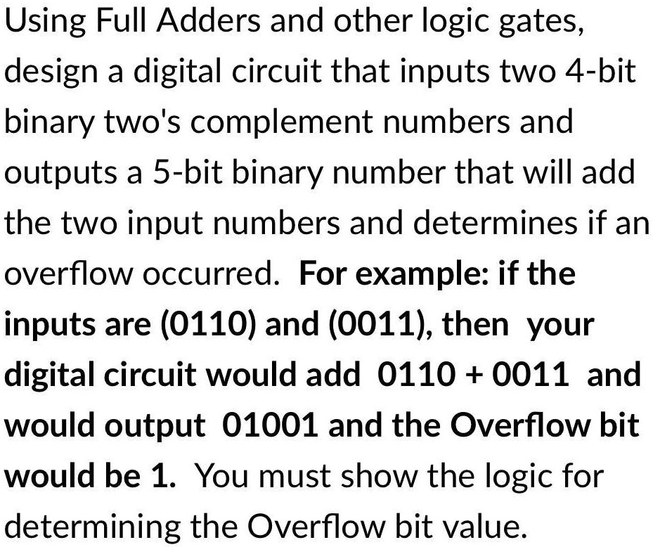 SOLVED: Using Full Adders and other logic gates, design a digital ...