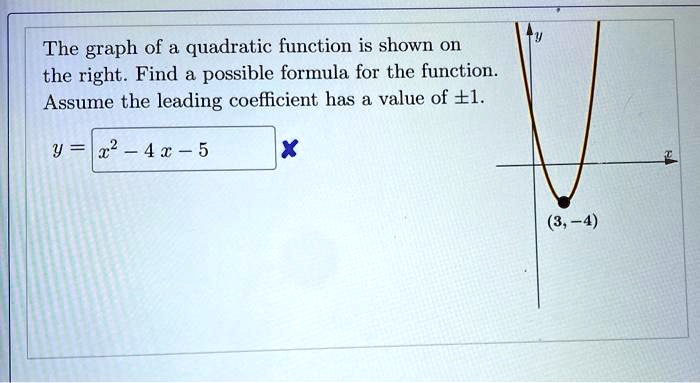 SOLVED: The graph of a quadratic function is shown On the right Find a ...
