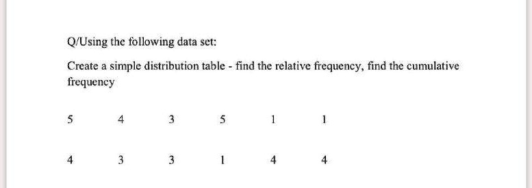 SOLVED: Using the following data set, create a simple distribution ...