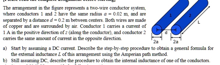 The arrangement in the figure represents a two-wire conductor system ...