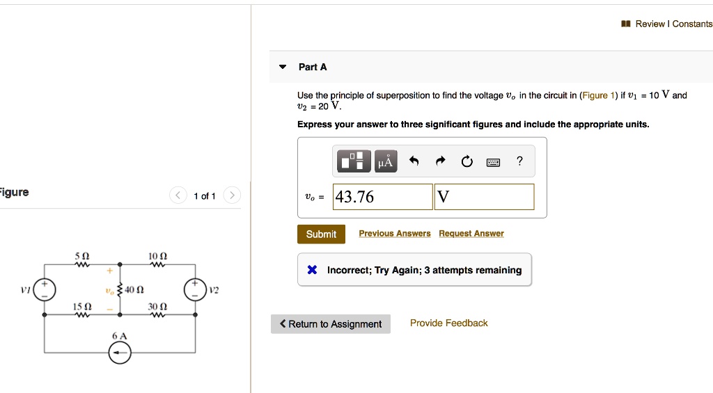 SOLVED: Part A Use the principle of superposition to find the voltage V0 in the circuit in ...