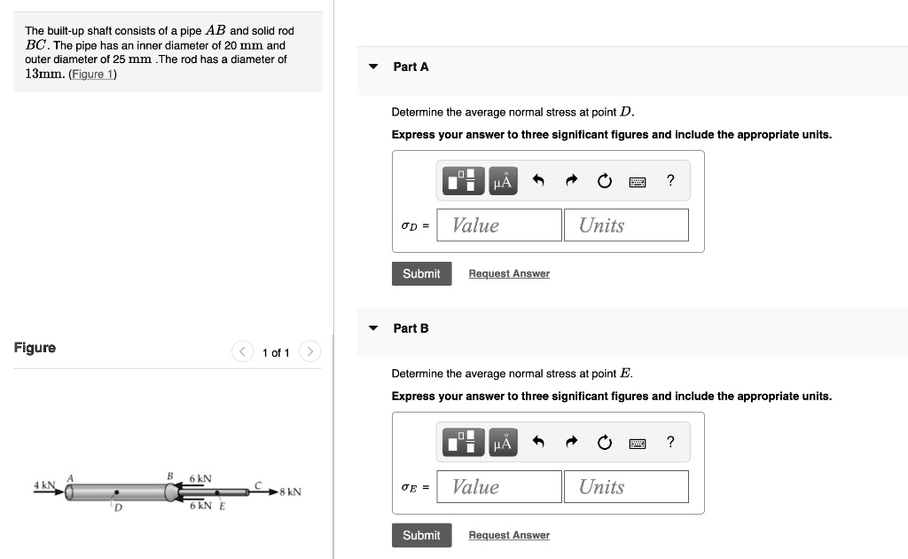 The built-up shaft consists of a pipe AB and solid rod BC. The pipe has an inner diameter of 20 ...