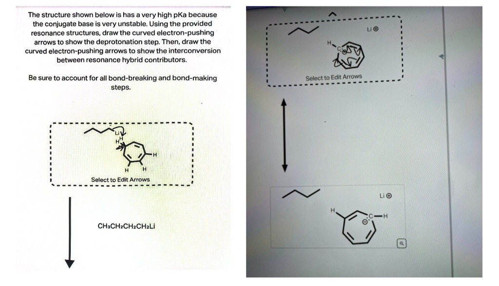 The structure shown below is has a very high pKa because the conjugate base is very unstable ...