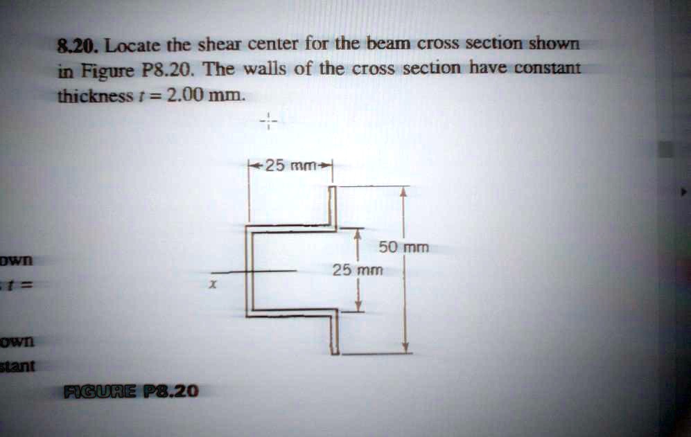 8.20. Locate the shear center for the beam cross section shown in Figure P8.20. The walls of the ...