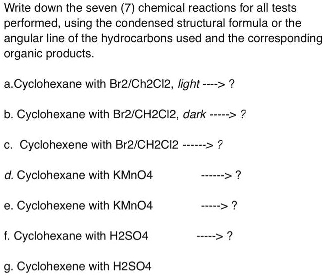 SOLVED: Write down the seven chemical reactions for all tests performed ...