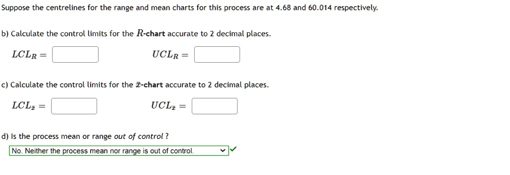 suppose the centrelines for the range and mean charts for this process ...