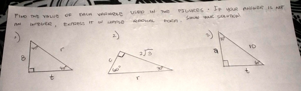 SOLVED: Find the value of each variable used in the figures. If your answer is not an integer ...