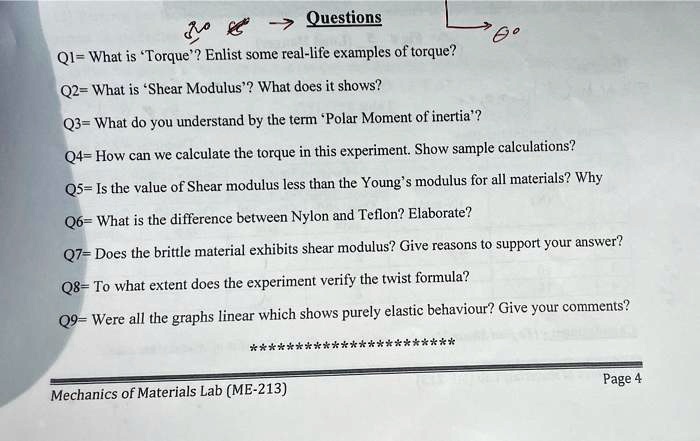 SOLVED: Torque test apparatus (lab solid) Please rewrite the answers in ...