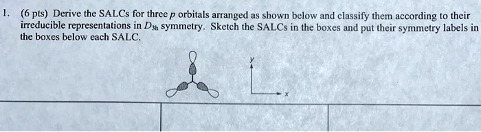 SOLVED: Describe the SALCs for three p orbitals arranged as shown below ...