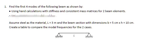 SOLVED: Find the first modes of the following beam as shown by: Using ...