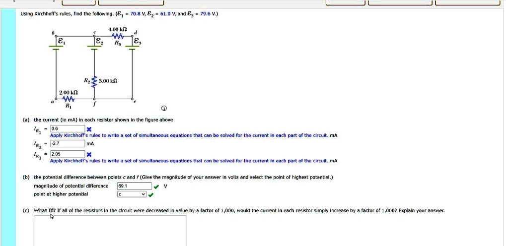 SOLVED: Using Kirchhoff's rules, find the following. (emf1 = 70.8 V, emf2 = 61.0 V, and emf3 ...