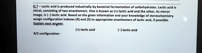 Solved Lactic Acid Is Produced Industrially By Bacterial Fermentation Of Carbohydrates Lactic
