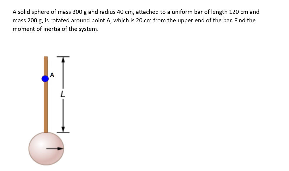 SOLVED: A solid sphere of mass 300 g and radius 40 cm, attached to a ...