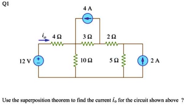 SOLVED: Q1 4A 49 30 WW 29 WW 12 10 5 2A Use the superposition theorem to find the current io for ...