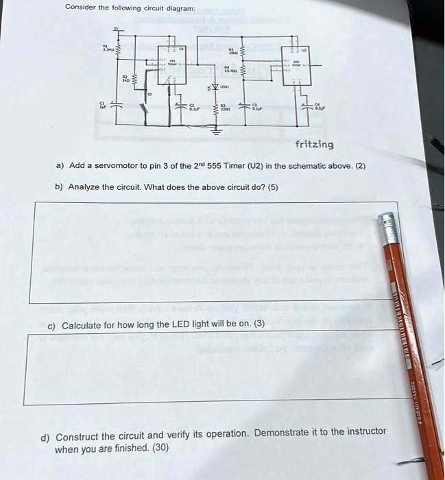 Consider the following circuit diagram: fritzing a) Add a servomotor to pin 3 of the 2^nd 555 ...