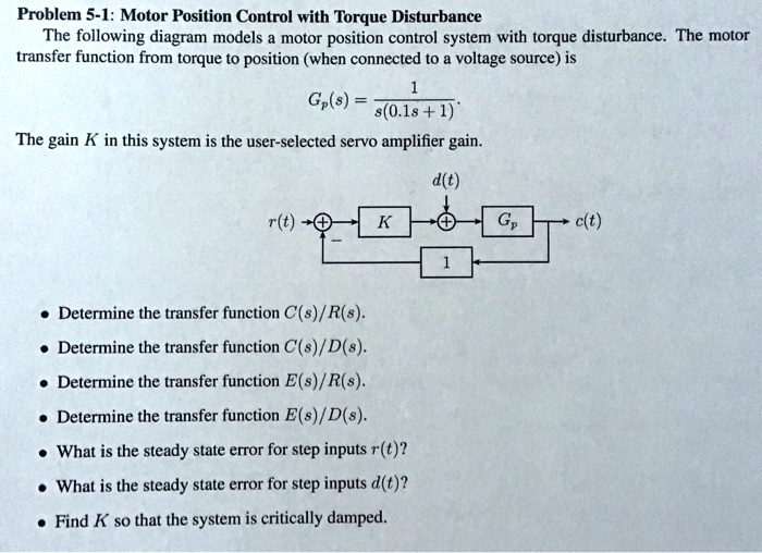 SOLVED: Problem 5-1: Motor Position Control with Torque Disturbance The ...