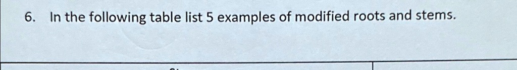 SOLVED: In the following table list 5 examples of modified roots and ...