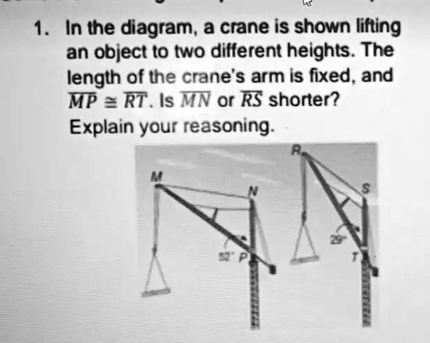 1 In the diagram, a crane is shown lifting an object to two diflerent ...
