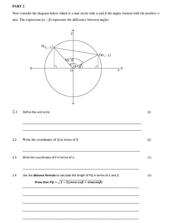 SOLVED: PART 2 Now consider the diagram below which is a unit circle ... SOLVED: PART 2 Now consider the diagram below which is a unit circle ...