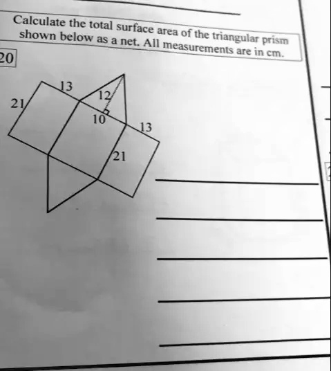 SOLVED: Calculate the total surface area of the triangular prism shown below. The measurements ...