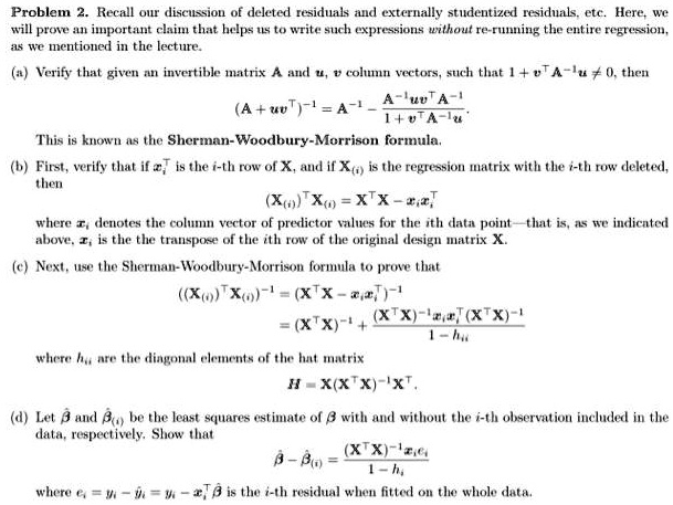 problem 2 recall our discussion of deleted residuals and externally studentized residualsetc ...