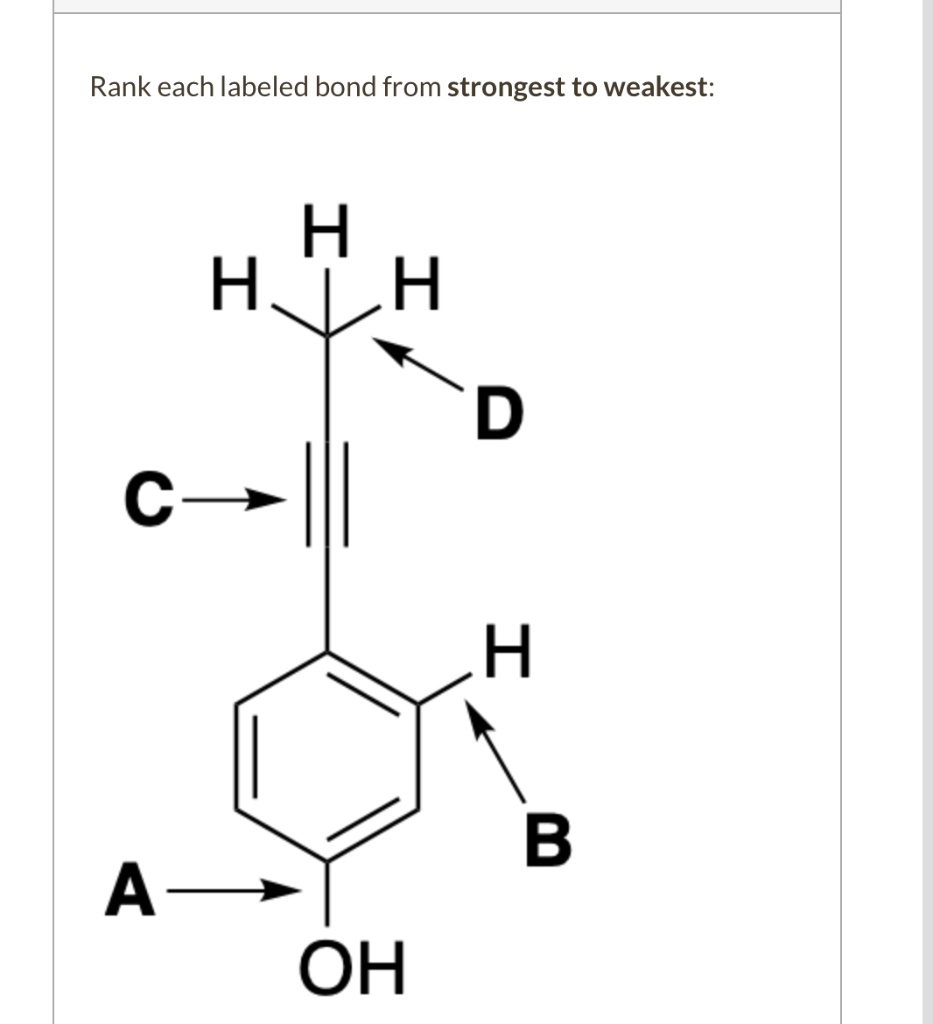 SOLVED: Rank each labeled bond from strongest to weakest: H H LH D C H ...