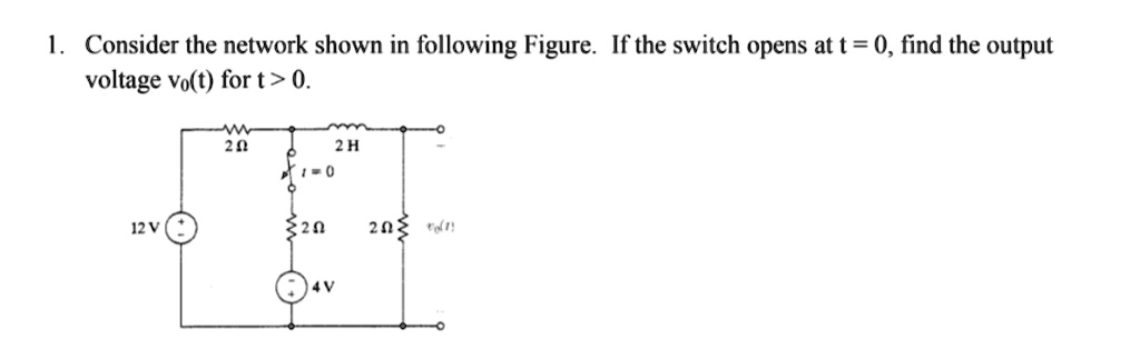 SOLVED: 1. Consider the network shown in following Figure. If the switch opens at t = 0, find ...