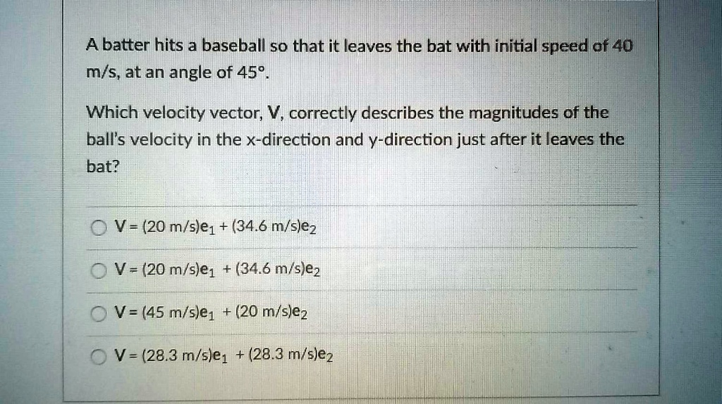 a batter hits a baseball so that it leaves the bat with initial speed ...