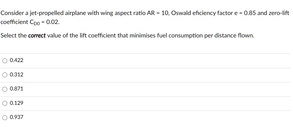 SOLVED: Consider a jet-propelled airplane with wing aspect ratio AR ...