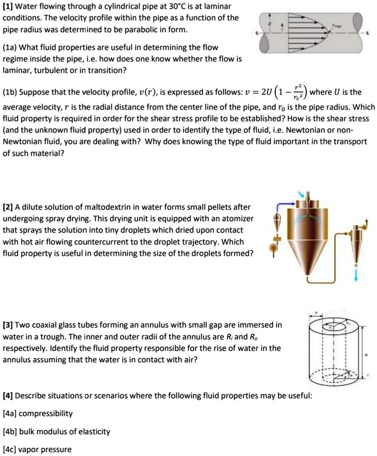 SOLVED: Water flowing through a cylindrical pipe at 30Â°C is at laminar ...
