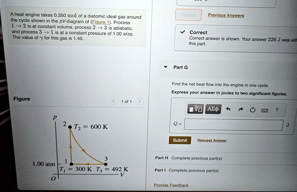 a heat engine takes 0350 mol of a diatomic ideal gas around the cycle ...