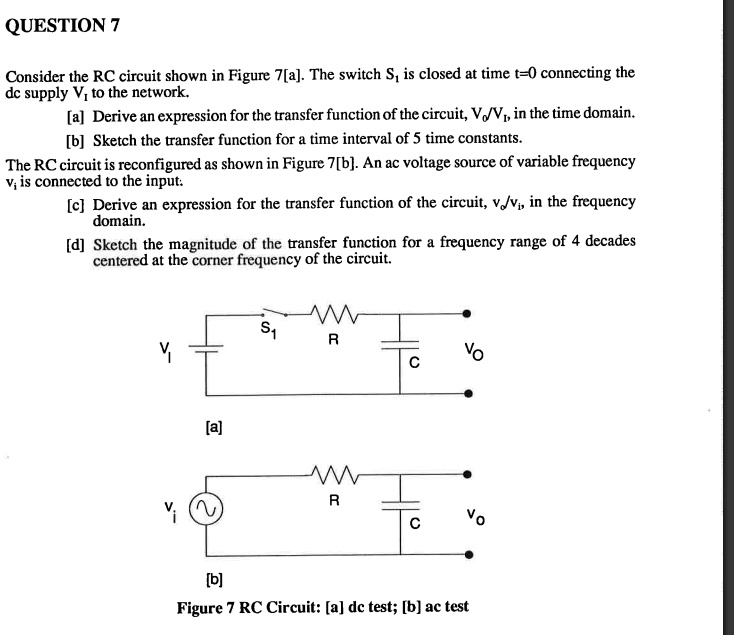 SOLVED: QUESTION 7 Consider the RC circuit shown in Figure 7[a]. The ...