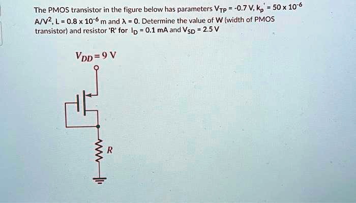 The PMOS transistor in the figure below has parameters VTP = -0.7 V, kp ...