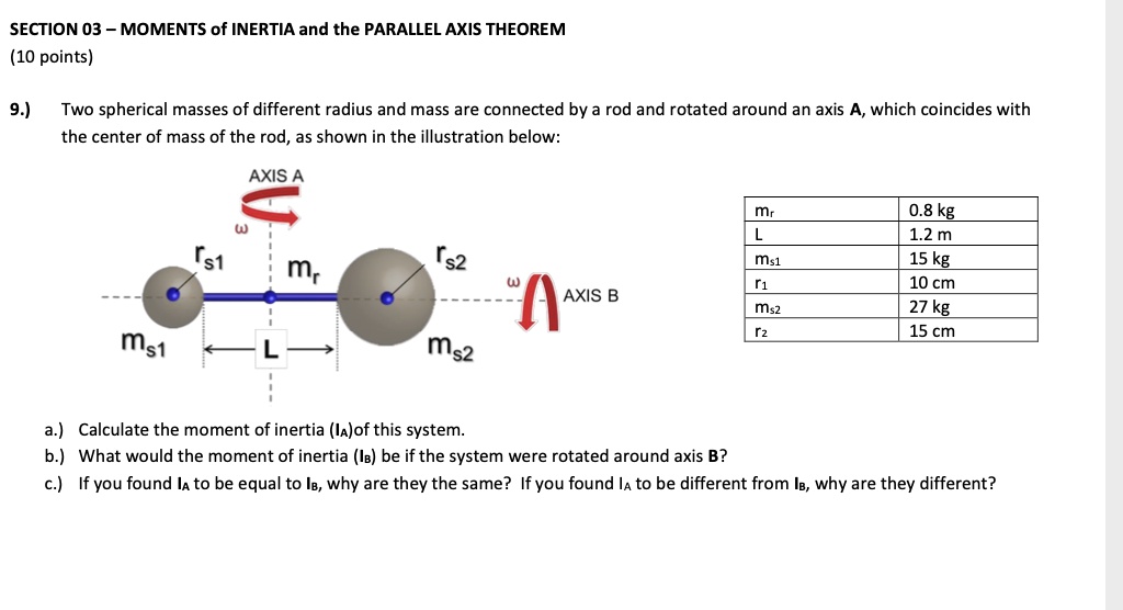 section 03 moments of inertia and the parallel axis theorem 10 points 9 two spherical masses of ...