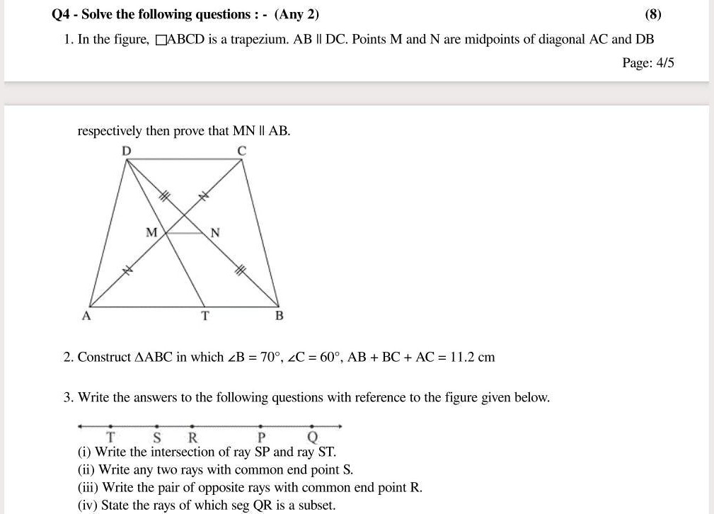 SOLVED: 'Q4 - Solve the following questions :-(Any 2) 1. In the figure, ABCD is a trapezium. AB ...