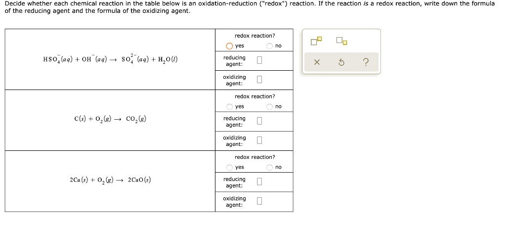 Solved Decide Whether Each Chemical Reaction In The Table Below Is An