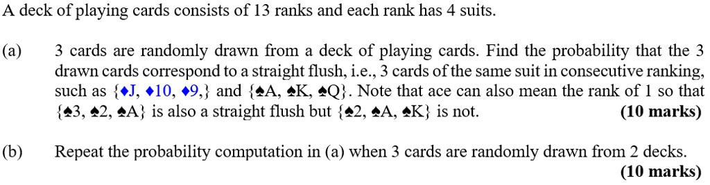 SOLVED: A deck of playing cards consists of 13 ranks and each rank has ...