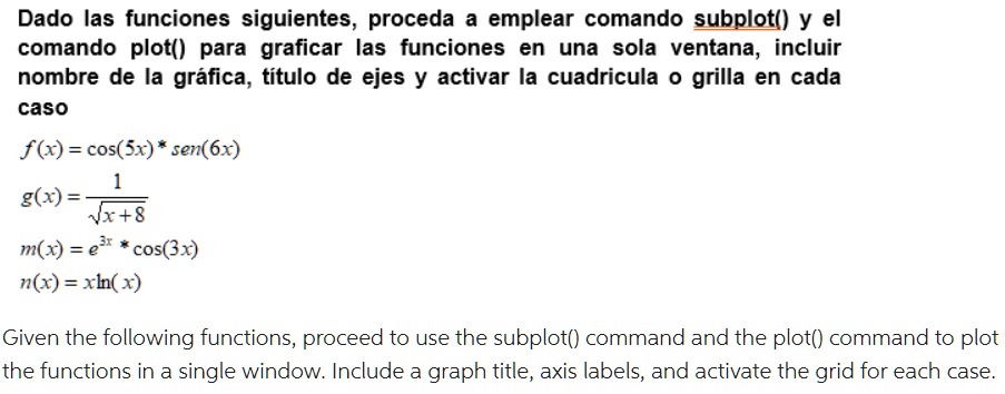 Solved Given The Following Functions Proceed To Use The Subplot Command And The Plot