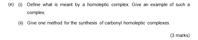 SOLVED: Define what IS meant by homoleptic complex Give an example of ...
