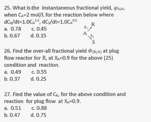 SOLVED: 25. What is the instantaneous fractional yield, φR / A, when CA ...